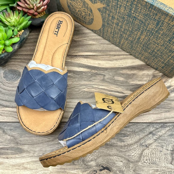 Born | Shoes | Nib Born Aleah M 42 Navy Blue Leather Slide Sandals ...